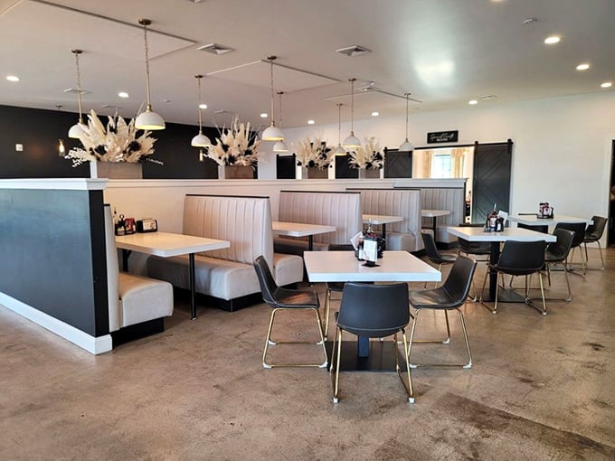 Clean lines, cream booths, and dried floral arrangements create a space that says "we're serious about food" without the stuffiness. Minimalism never tasted so good.