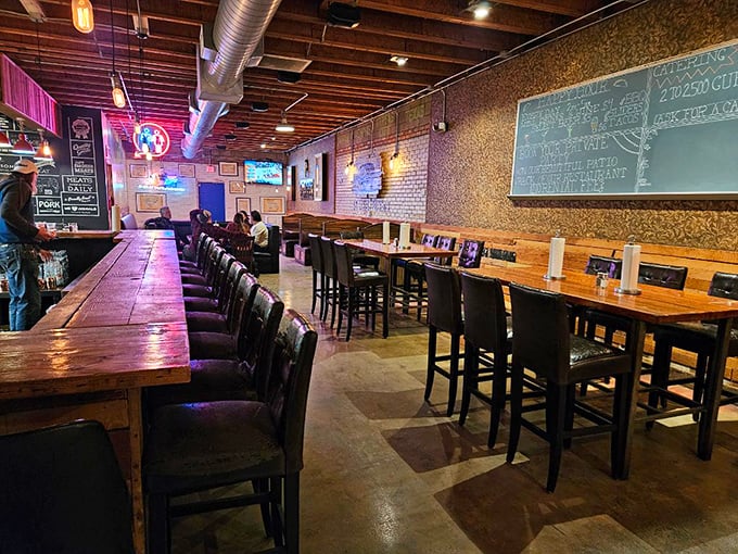 Inside, exposed brick and wooden tables create that perfect "focus-on-the-food" atmosphere where BBQ dreams come true and diet plans go to die.