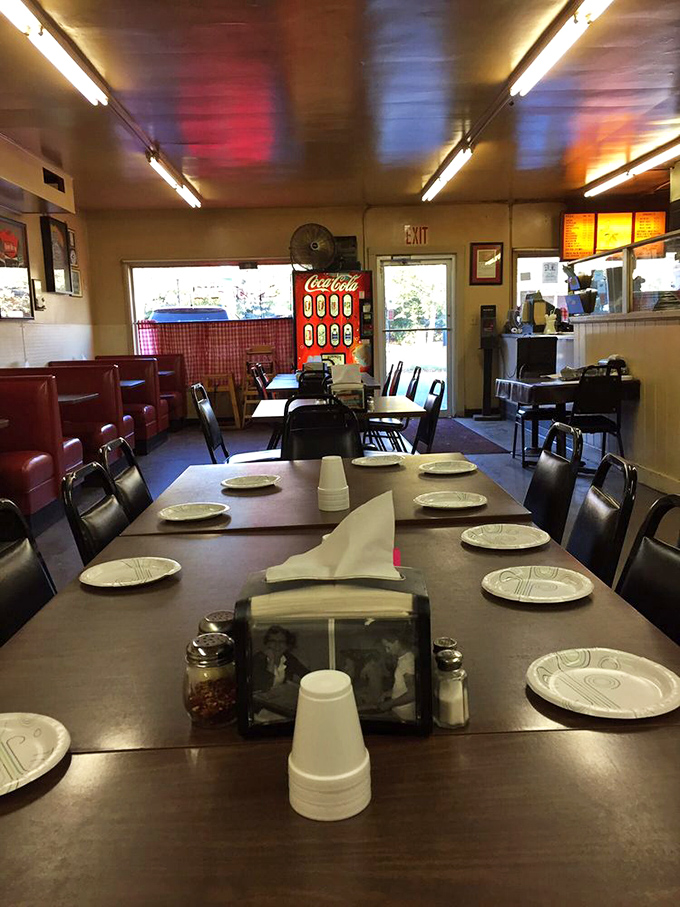 Time travel isn't science fiction at Rubino's—it's the dining room experience. Red vinyl booths and paper plates tell you they're focusing on what matters: the food.