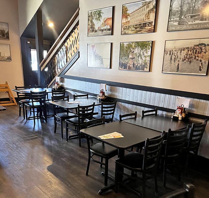 Historical photos line the walls, telling St. Joseph's story while you create your own delicious memories at these welcoming tables.