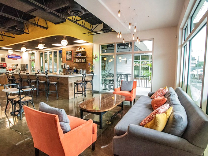 Modern comfort meets old-world charm in La Segunda's newer locations. Those coral chairs aren't just stylish—they're perfect for the "I need a moment with this pastry" experience.