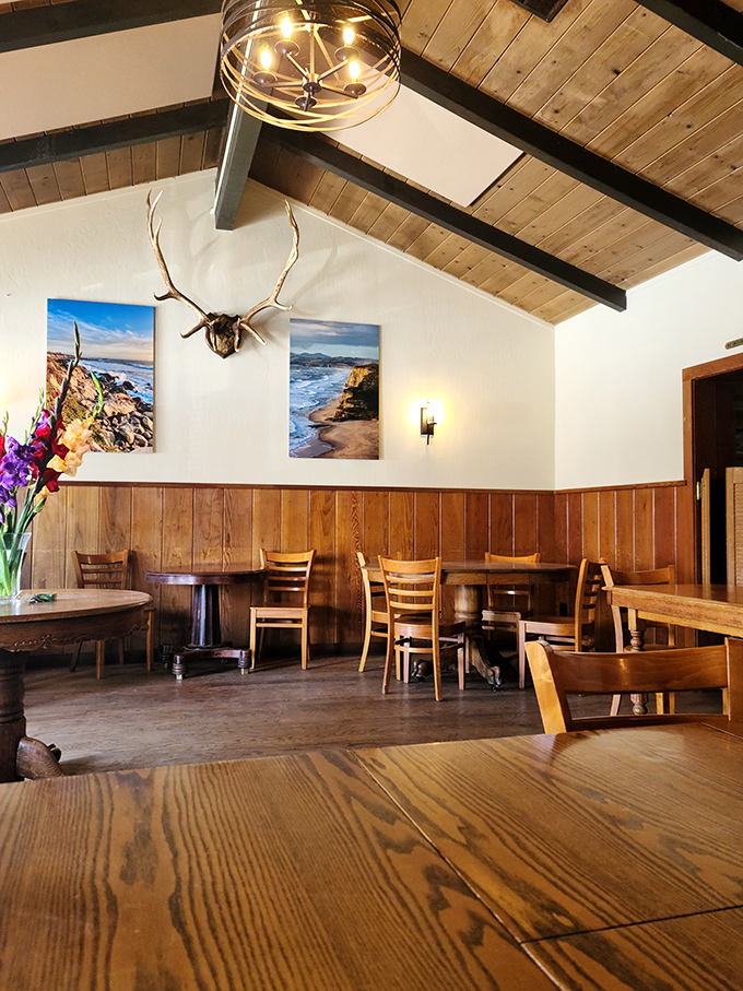Step into this cozy tavern where wooden beams and antler décor create the perfect backdrop for culinary adventures. 