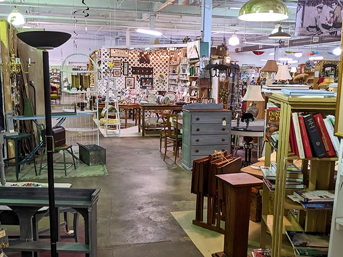 Wandering these aisles feels like stepping into your eccentric aunt's attic – if your aunt collected everything from Victorian lamps to mid-century furniture.