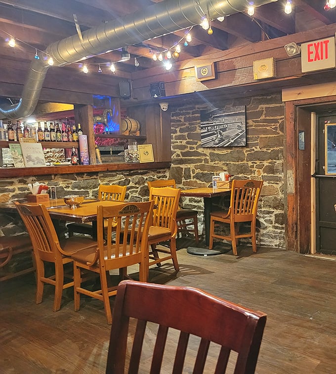 Stone walls tell stories while string lights create magic—this isn't just dining, it's time travel with excellent food.