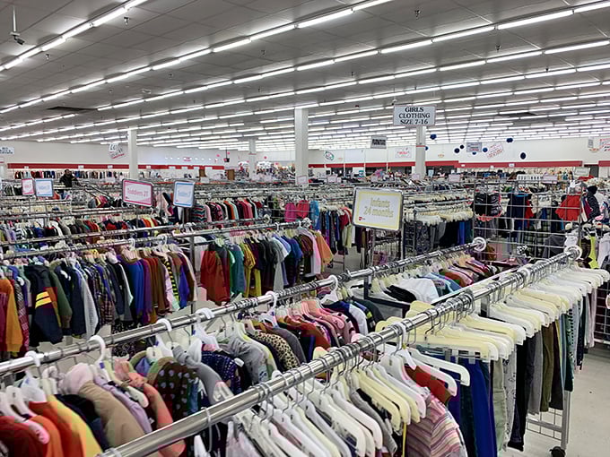 Fluorescent lights illuminate what might be Columbus's most democratic shopping experience—where yesterday's discards await their second chance at usefulness and beauty.