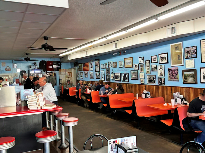 The heartbeat of small-town North Carolina – red vinyl booths filled with locals sharing stories over plates that could make your grandmother jealous.