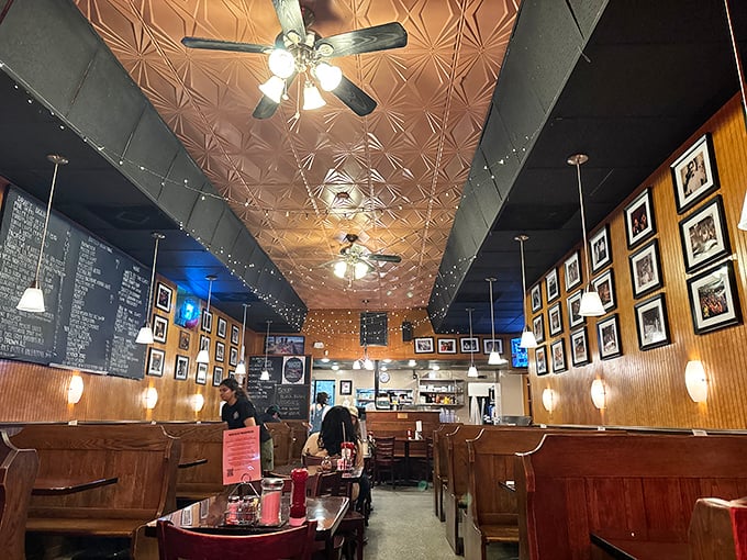 Step inside to discover pressed tin ceilings, wooden booths worn smooth by decades of happy diners, and walls adorned with memories of Richmond's past.