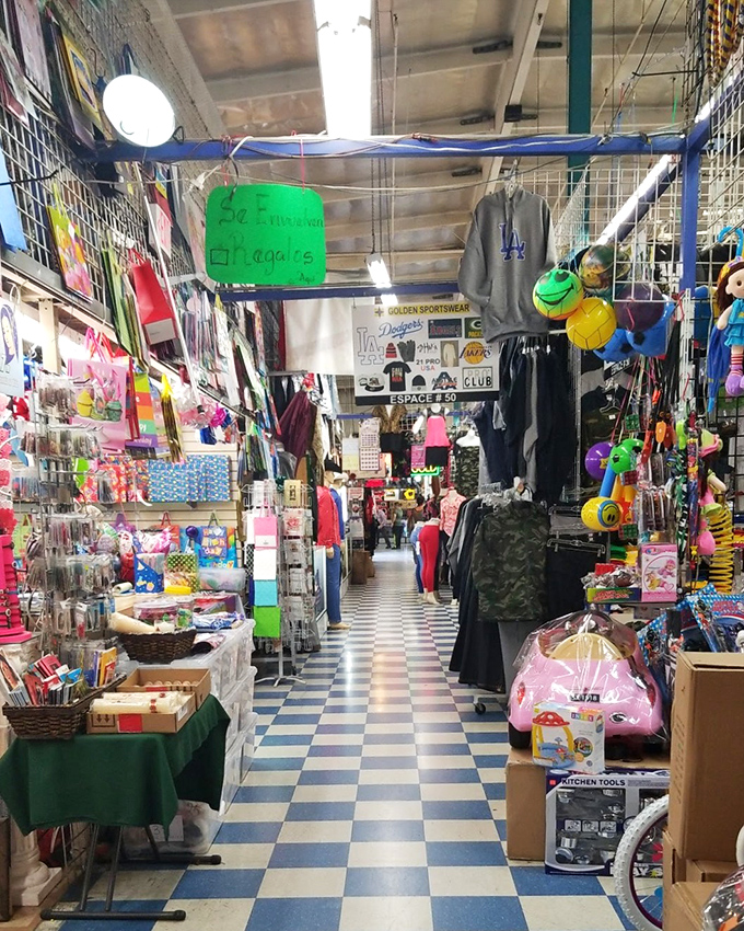 Blue and white checkered floors lead you through a retail wonderland. This isn't shopping—it's an expedition where every turn reveals new possibilities.