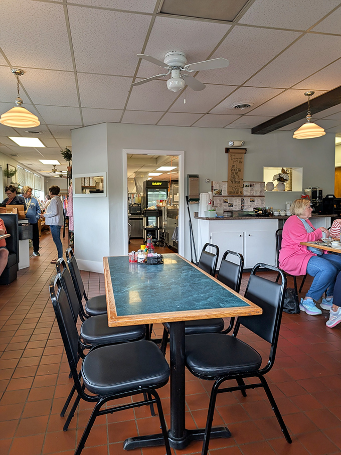Classic diner ambiance with a touch of homey charm. The kind of place where ceiling fans spin stories and every table feels like it's been saving a spot just for you.