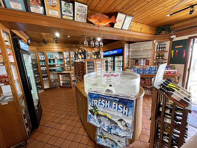 Inside, the market's warm wooden interior feels like the galley of a well-loved fishing vessel—where seafood shopping becomes a treasure hunt for ocean delicacies.