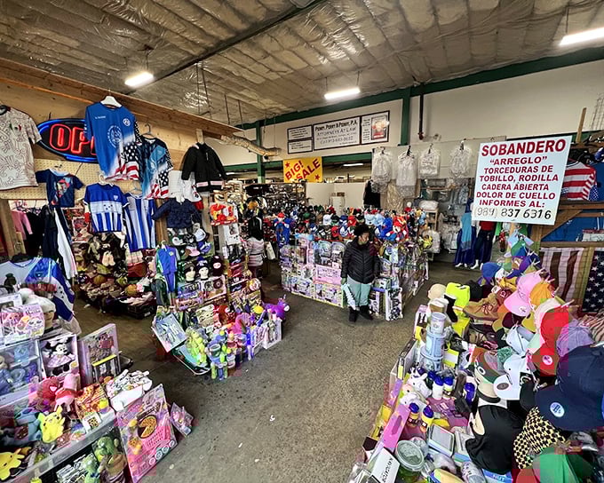 A wonderland of toys, clothing, and knickknacks stretches as far as the eye can see. Marie Kondo would have a panic attack here!