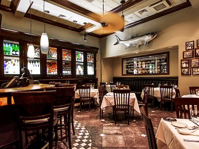 Inside, a mounted fish oversees the dining experience like a benevolent sea god, ensuring your meal pays proper respect to ocean's bounty.