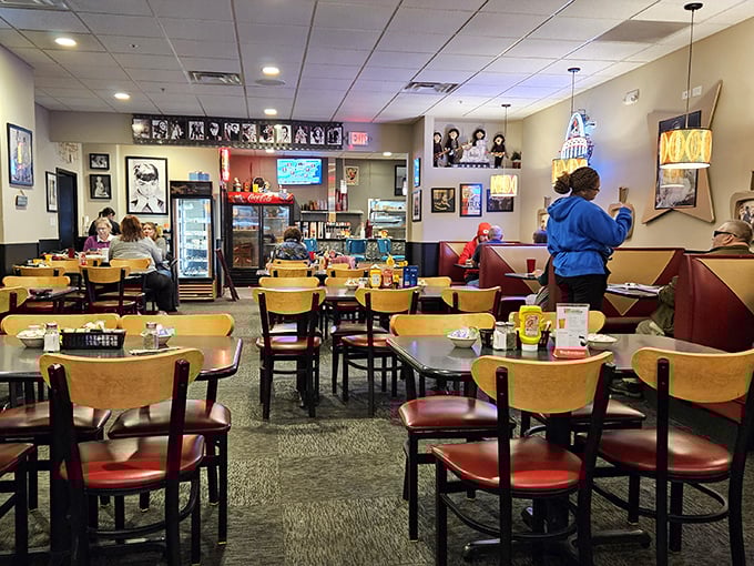 Inside Oscar's, nostalgia meets necessity – yellow chairs, red booths, and the gentle hum of conversation create the perfect backdrop for morning revelations over coffee.