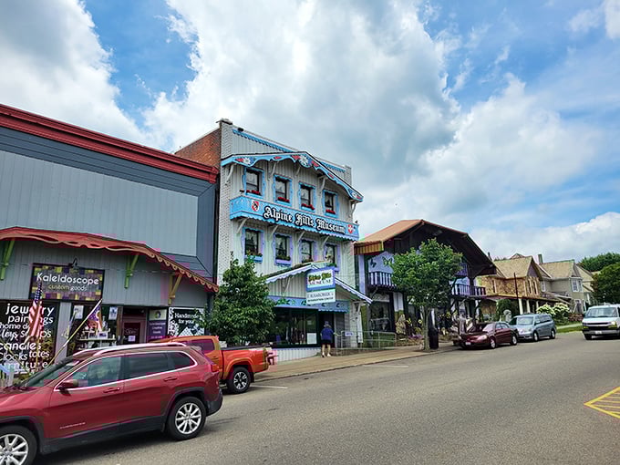 Strolling down Sugarcreek's Main Street feels like accidentally wandering into a European postcard. The blue-trimmed Alpine Hills Museum stands as a cheerful guardian of Swiss heritage.