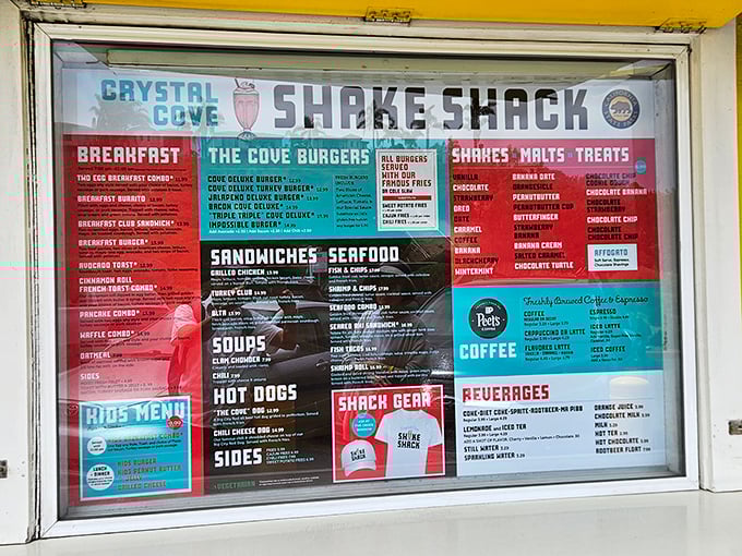 The menu board reads like a love letter to comfort food classics, with the date shake standing as the signature California indulgence.