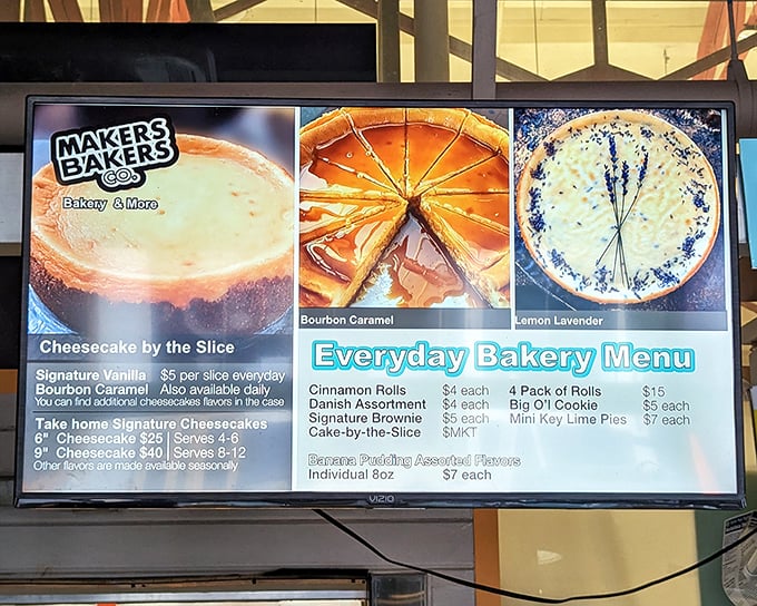 A menu board that doesn't just list items but issues a siren call. That bourbon caramel cheesecake isn't going to eat itself, folks.