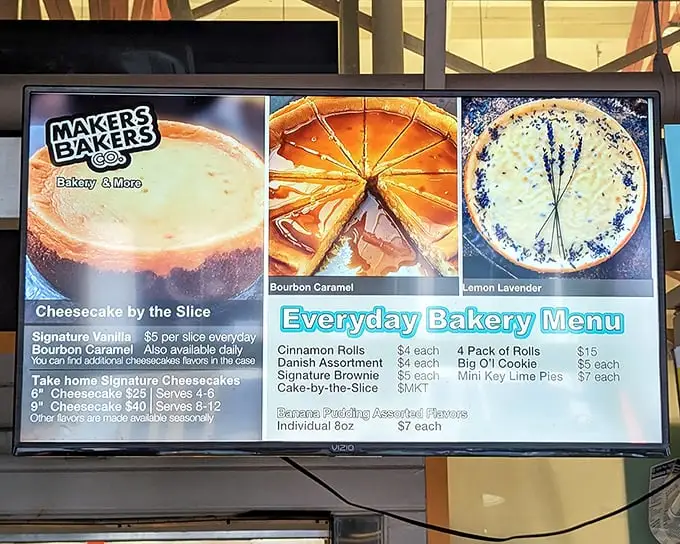 A menu board that doesn't just list items but issues a siren call. That bourbon caramel cheesecake isn't going to eat itself, folks.