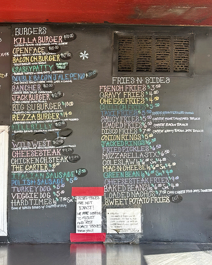 This chalkboard menu isn't just a list—it's a roadmap to comfort food nirvana, with every item promising a delicious detour from your diet.