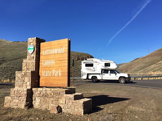 "You have arrived at nowhere" – and it's exactly where you want to be. The entrance sign welcomes adventurers to Oregon's magnificent hidden gem.