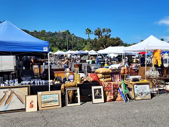 Where one person's castoffs become another's centerpiece. Beneath blue skies and white tents, the hunt for vintage gold is always on.