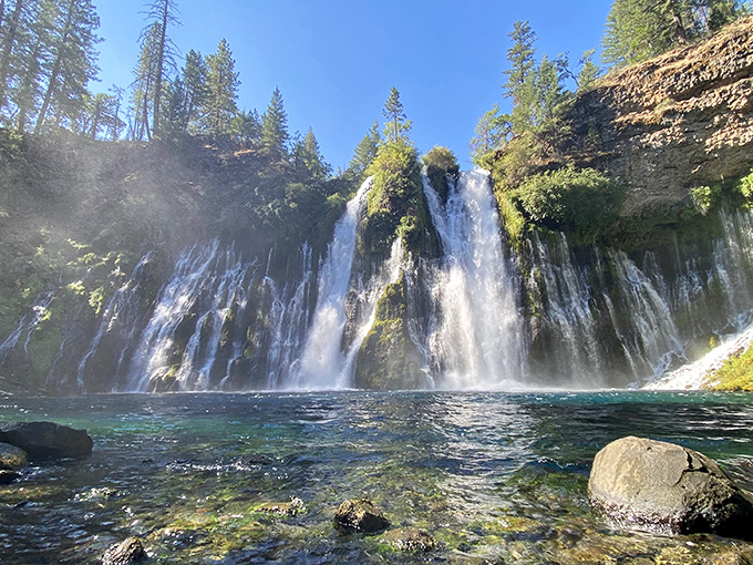 Up close, the falls reveal their secret – hundreds of springs emerging directly from the cliff face, like Mother Nature decided one waterfall wasn't showing off enough.