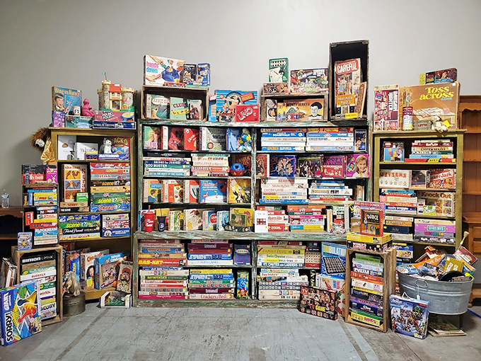 Board game heaven! This wall of vintage entertainment would make any rainy day enthusiast weep with joy. Spot any childhood favorites?