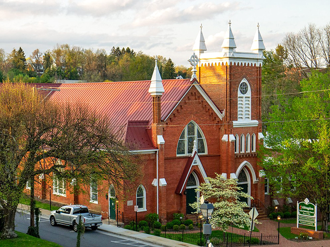 Abingdon's brick church stands like a sentinel of time, its red walls and white trim a postcard from Virginia's past.