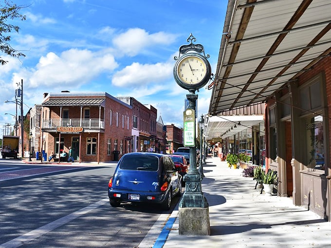That vintage street clock isn't just keeping time – it's preserving a slice of Americana that never goes out of style.