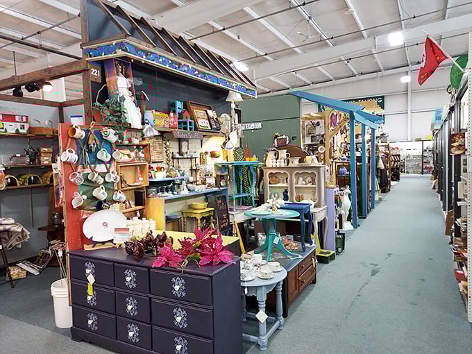 Colorful booth displays create a rainbow of vintage memories waiting to be rediscovered.