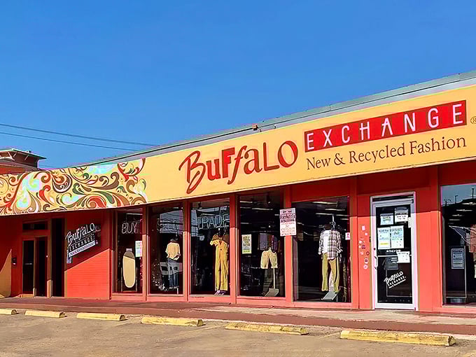 Buffalo Exchange's vibrant storefront promises a curated thrifting experience that's more boutique than bargain bin.