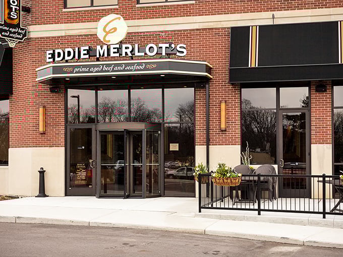 Eddie Merlot's elegant brick façade hints at the upscale experience waiting inside. Prepare your taste buds for a special occasion.