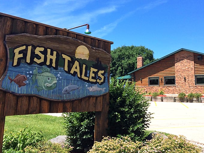 That wooden sign isn't kidding! Behind those log cabin walls are seafood stories worth retelling—and portions worth photographing.