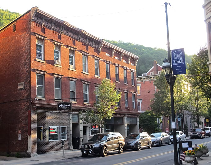 Jim Thorpe's brick buildings nestled against the mountains – where Victorian charm meets nature's grandeur. No filter needed for this postcard view!