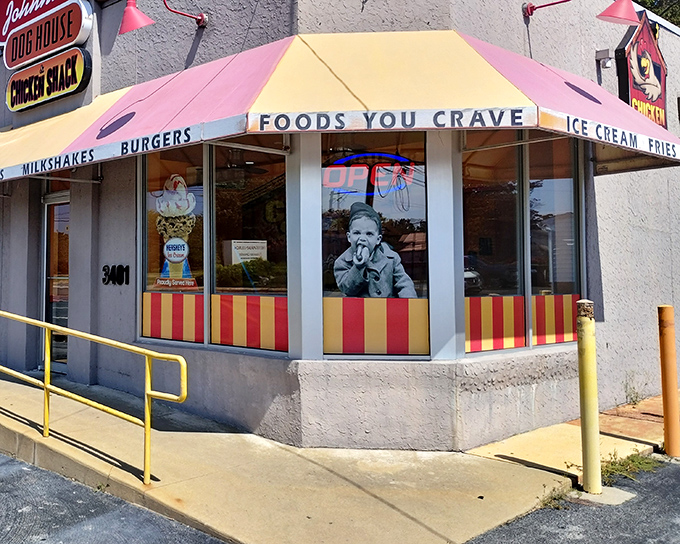 Don't judge this colorful corner spot by its cover – inside lies some seriously spectacular fried chicken. 