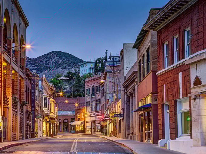 Sierra Vista's colorful main street winds through the mountains like a movie set, complete with century-old buildings and twinkling lights.