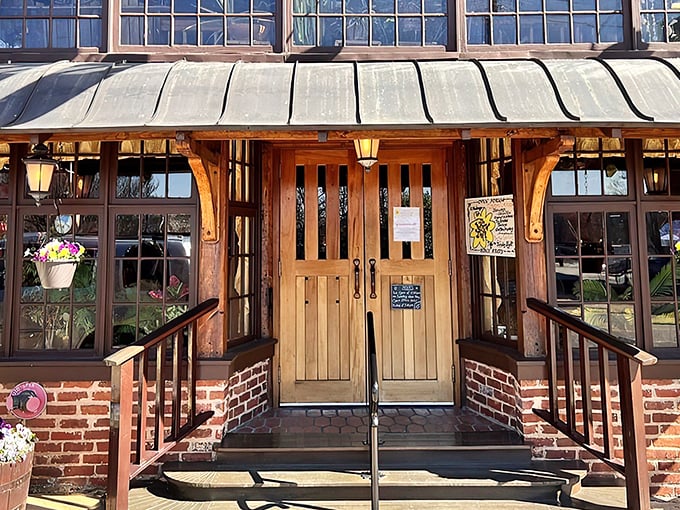 The Yellow Deli's wooden entrance looks like something from a fairy tale—if that fairy tale ended with "and they ate amazing sandwiches happily ever after."