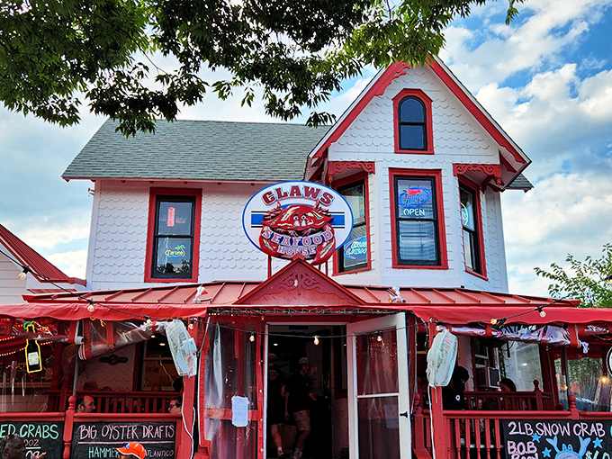 At Claws, that iconic red crab sign isn't just decoration—it's a promise of the crustacean celebration waiting inside.