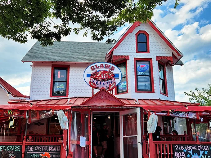 At Claws, that iconic red crab sign isn't just decoration—it's a promise of the crustacean celebration waiting inside.