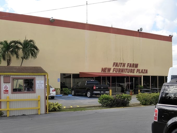 Palm trees and potential treasures – Faith Farm's sprawling building is where decorating dreams come true on a ramen noodle budget.