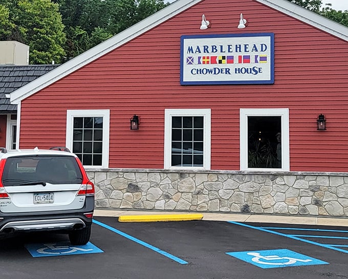 Nautical flags flying high above Marblehead signal what sailors have known for centuries – incredible chowder awaits within!