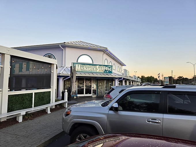 As the sun sets, Michael's Seafood transforms from daytime haven to evening oasis. Same great seafood, now with mood lighting!