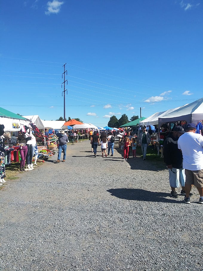 Rows of tents create a bazaar-like atmosphere where one person's castoffs become another's prized possessions.