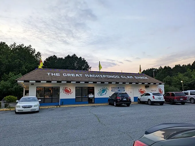 Sunset at the Clam Shack – where Eastern Shore magic happens. Those flags aren't just waving, they're beckoning seafood lovers.