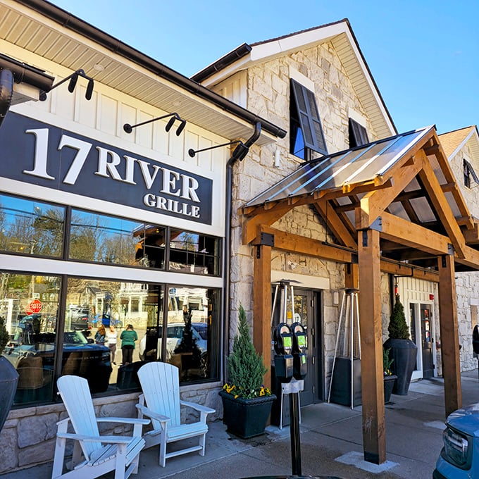 17 River Grille offers more than just great food—those Adirondack chairs practically whisper "sit down, relax, forget your emails."