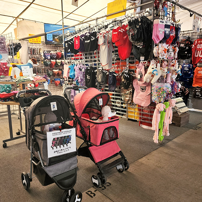 From tiny fashionistas to four-legged friends, this booth has the whole family covered. Even the strollers look ready for their desert adventure!