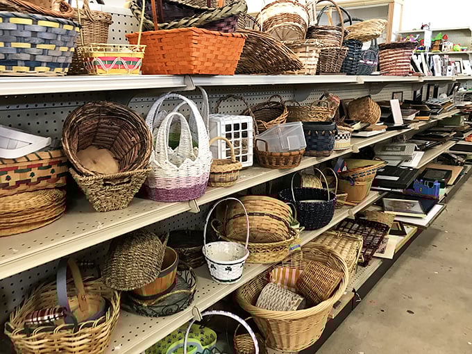 Basket paradise or wicker wonderland? Either way, this aisle proves one thing—you can never have too many ways to organize your stuff.