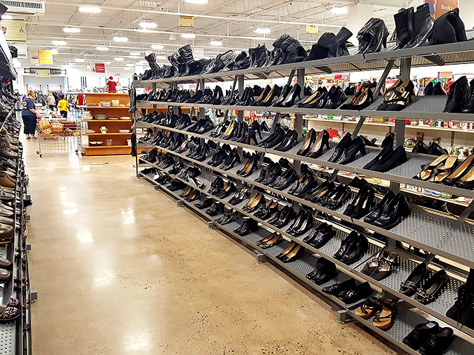 More shoes than Imelda Marcos could dream of! Row after row of footwear finds waiting for their Cinderella moment.