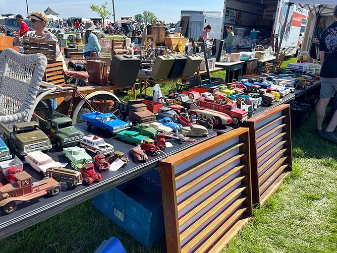 Miniature automotive dreams lined up with military precision—childhood nostalgia that fits in your pocket but fills your heart.