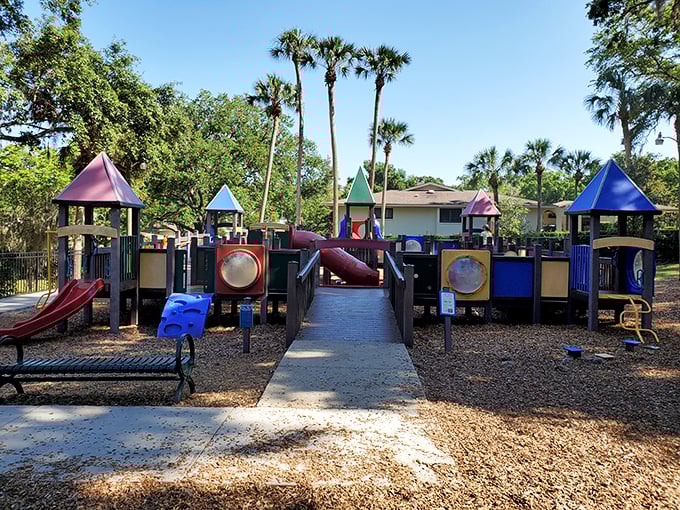 Gilbert Park's colorful playground proves Florida knows how to do childhood right—palm trees included at no extra charge.