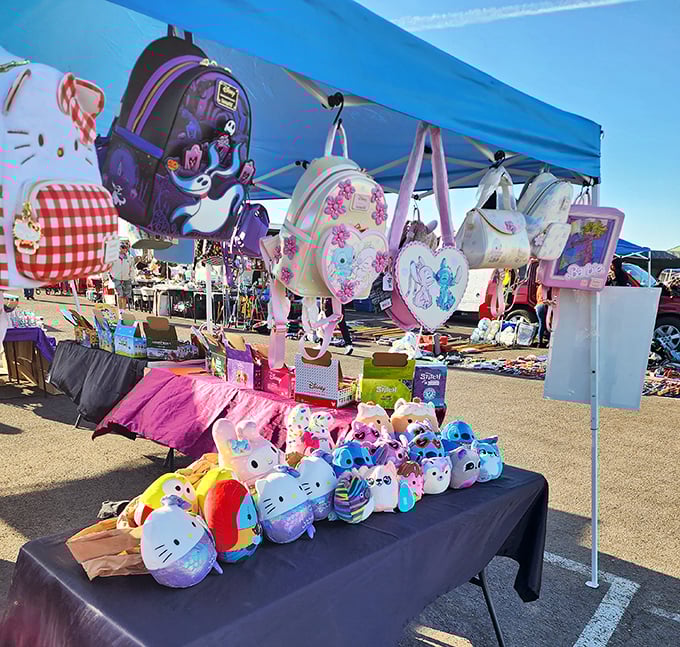 Plush paradise! These colorful critters and character bags aren't just merchandise—they're future family members waiting to be adopted into loving homes.